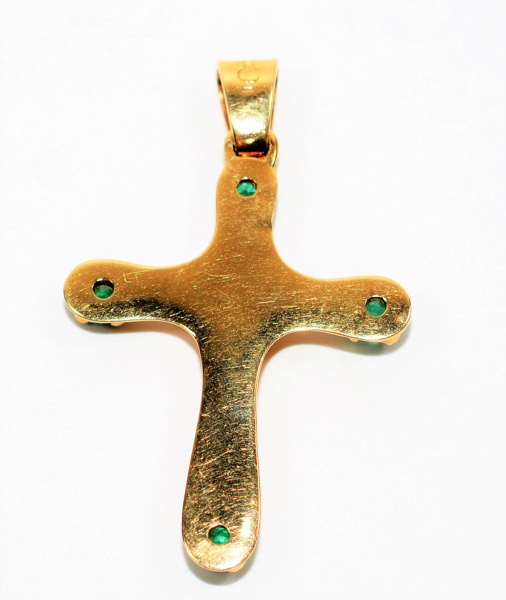 Natural Colombian Emerald 18K Solid Yellow Gold 2.20tcw Cross Crucifix ...